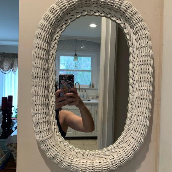 Wall Decor | Vintage White Wicker Oval Mirror Wall Hanging | Poshmark